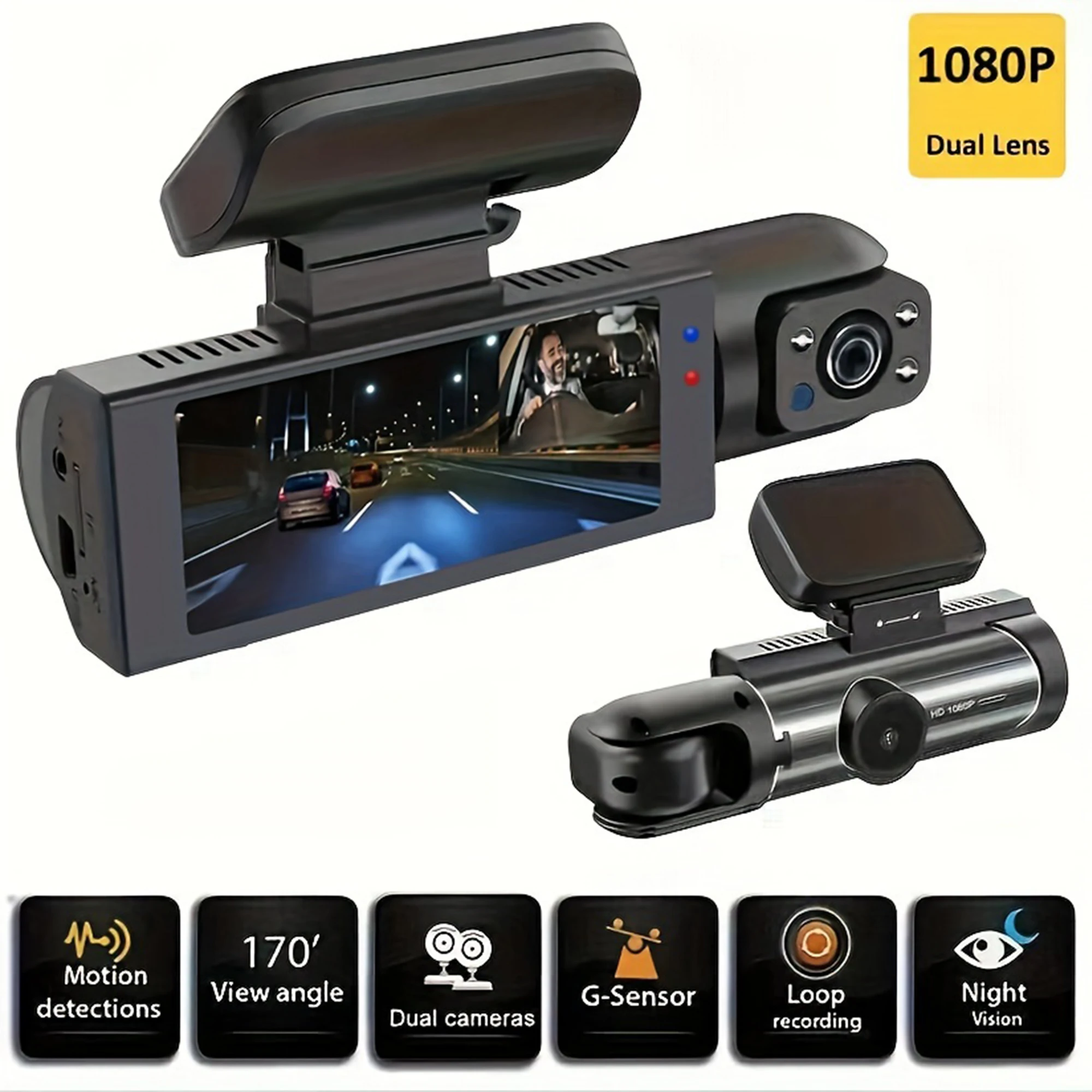 Dual Lens Car DVR FHD 1920*1080P Dash Camera Cabin Dashcam Vehicle ...