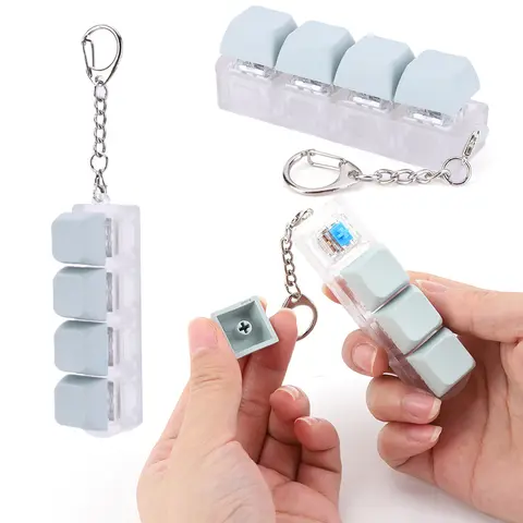 Button Keycap Fidget Keychain 4 Keys Keyboard Decompression Toys DIY ...