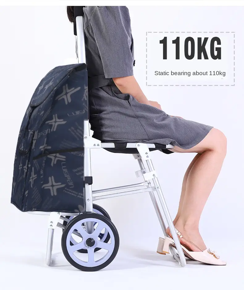 Elderly-Friendly, Portable, Aluminum Shopping Cart With Seat And ...