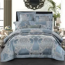 Sliver Gold Luxury Silk Satin Jacquard duvet cover bedding set queen ...