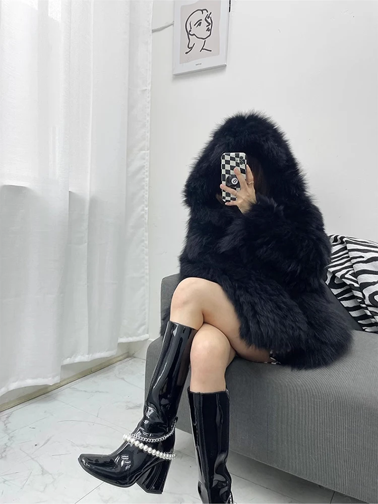 Lautaro Winter Shaggy Hairy Thick Warm Soft Colored Faux Fur Jacket Women with Hood Bat Sleeved ...