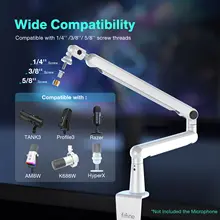 Fifine Low-Profile Boom Arm Microphone Stand, Adjustable For Am8 K688 Bm88W