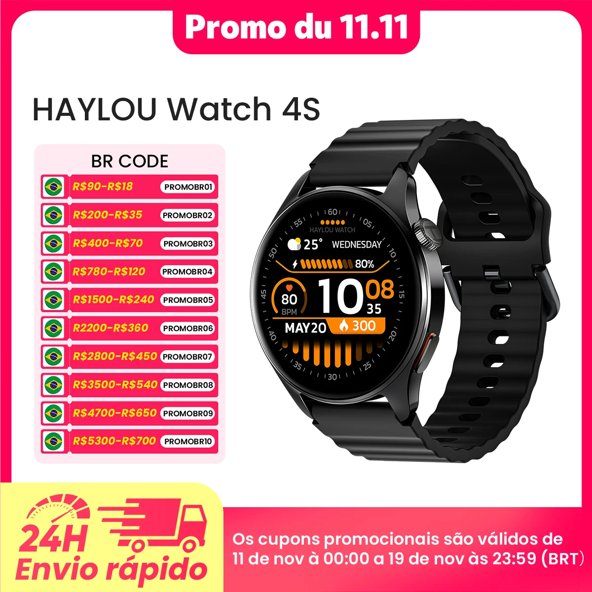 HAYLOU Relógio 4S GPS Smartwatch 1.43 ''HD AMOLED Display 5 Satélite ...