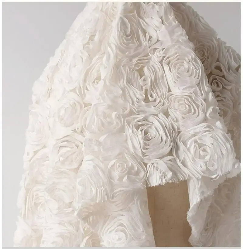3D Rose Transparent Mesh Embroidered Fabric Fashion Creative Designer ...