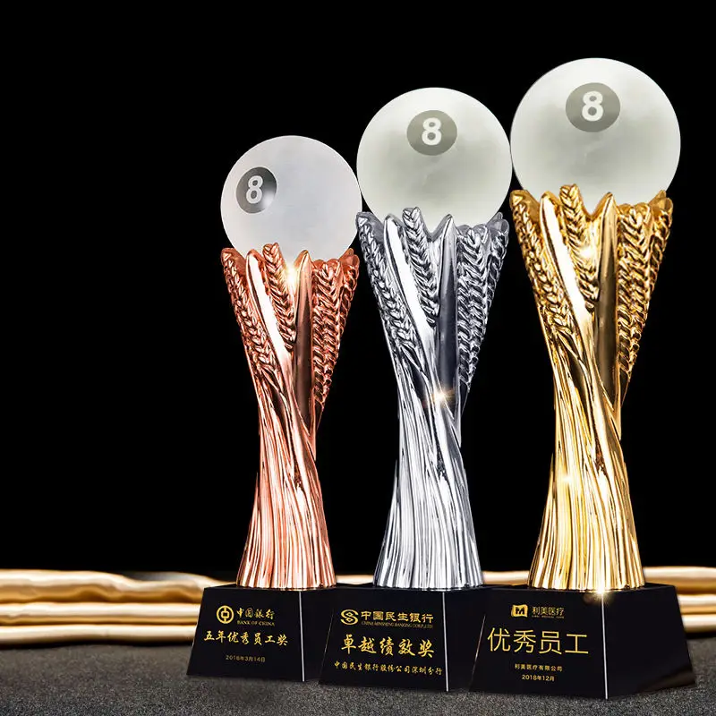 Elegant Golden Resin Snooker Trophy, Custom Award Figurine Gift Box.