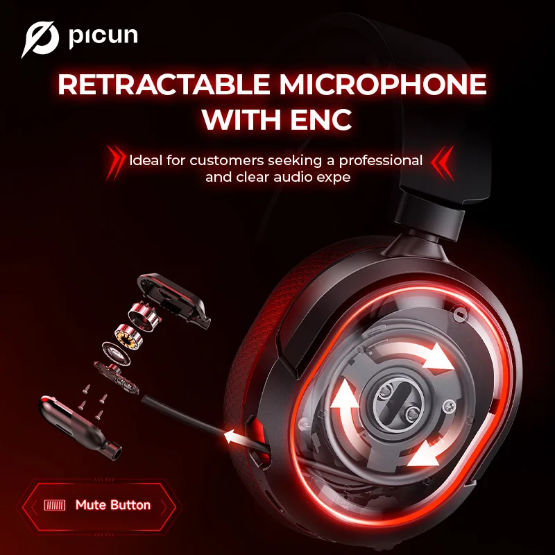 Picun G2 2.4G Wireless Gaming Headset Bluetooth Headphones 5ms Low ...