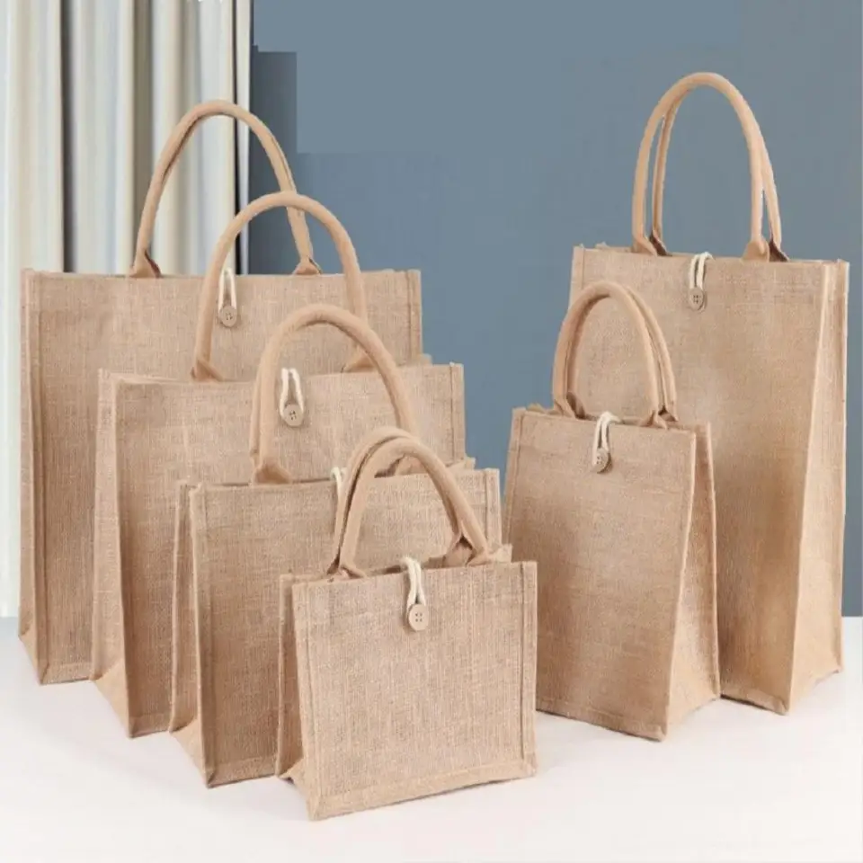 Linen Tote Bag Linen Handle Coarse Reusable Linen Beach Shopping Bag ...