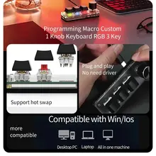 Mini 3-Key Rgb Gaming Keyboard, Portable For Photoshop Automation.