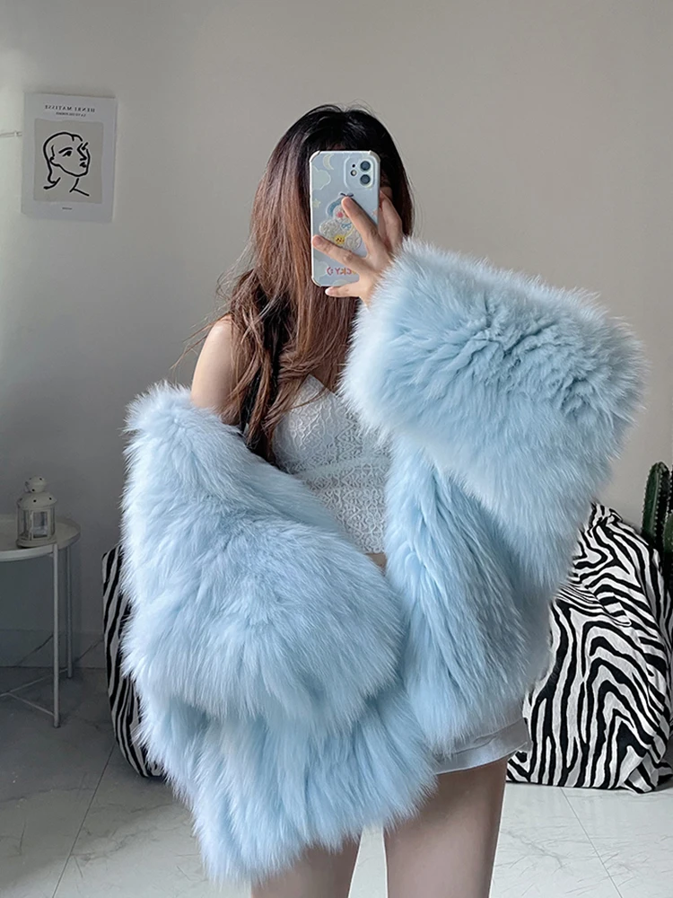 Lautaro Winter Shaggy Hairy Thick Warm Soft Colored Faux Fur Jacket Women with Hood Bat Sleeved ...