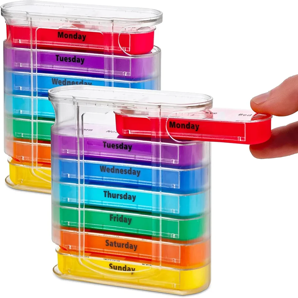 7-Day Pill Container, 28 Compartments, Clear Storage, Easy Organize Pills.