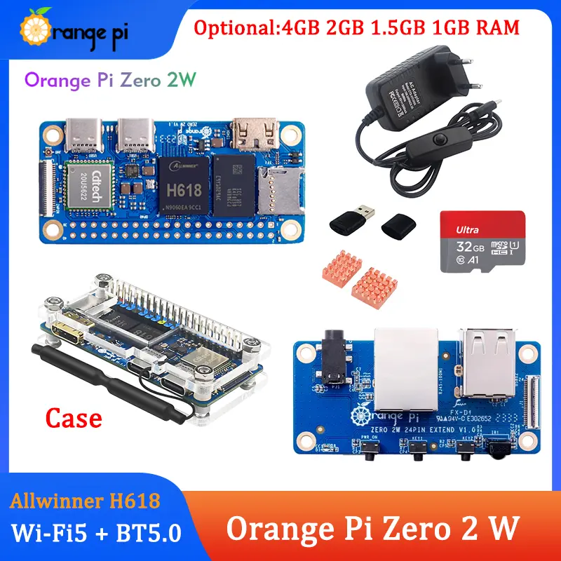 Orange Pi Zero 2 W Demo Board, 4Gb/2Gb/1.5Gb/1Gb Ram, Wifi5 + Bt5.0