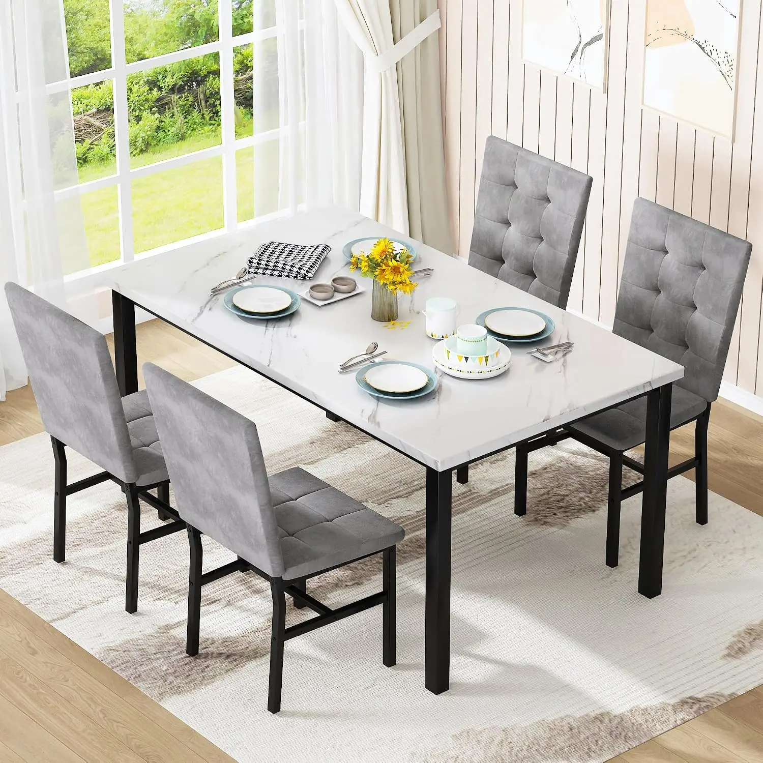 Dining Table Set for 4 Kitchen White & Grey, Customized - AliExpress 1503
