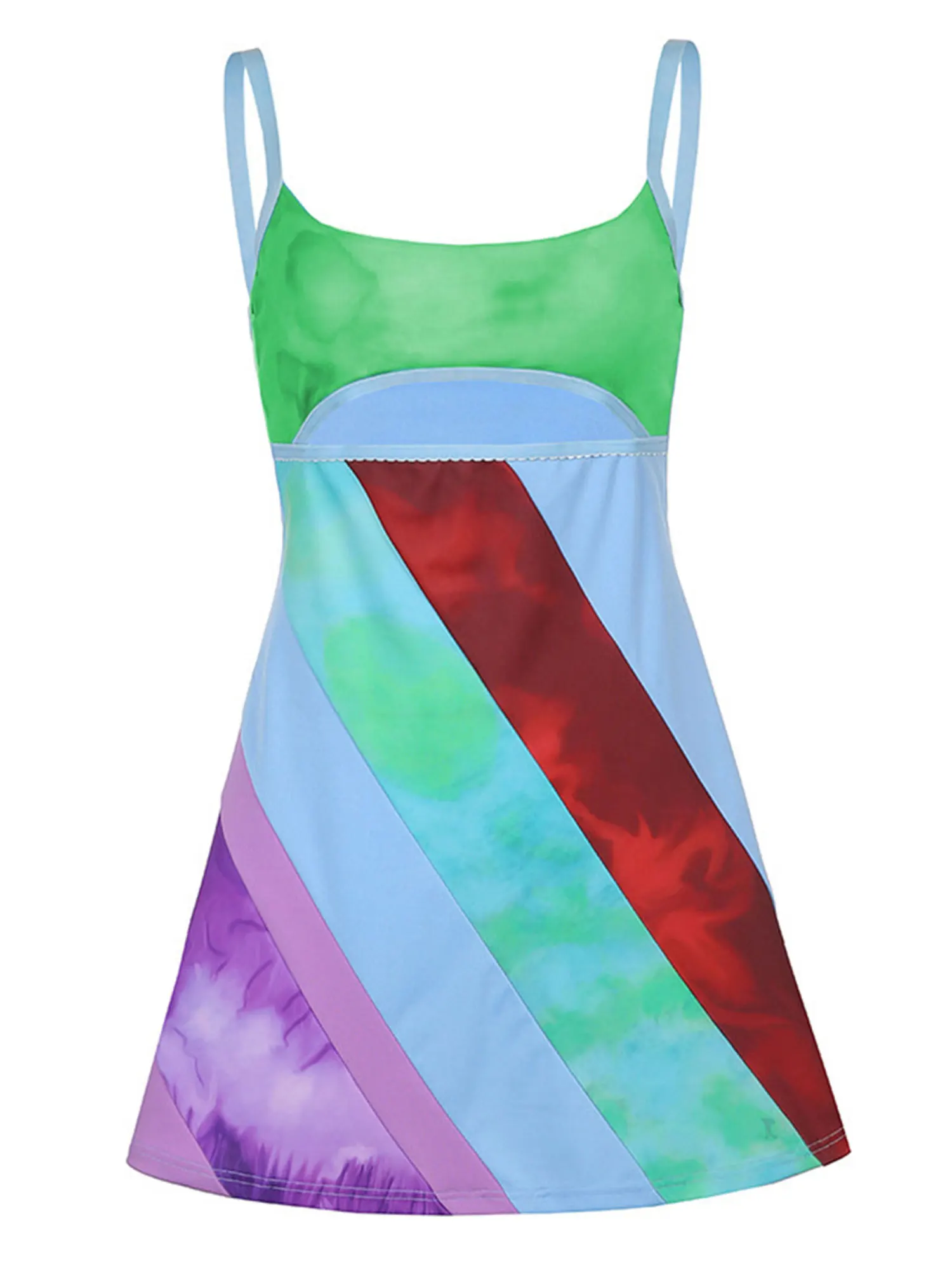 Y2K women Suspender A-line Dress Summer Sleeveless Contrast Color U ...