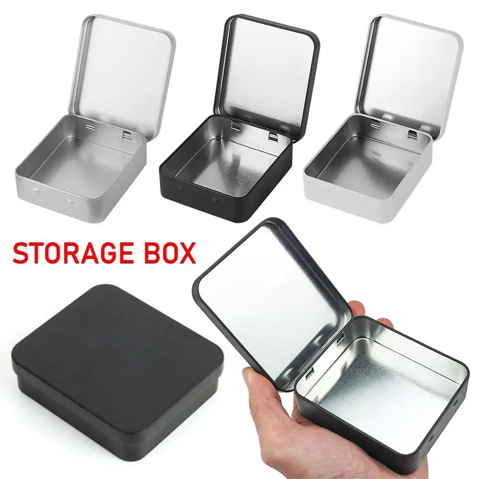 Mini Metal Storage Box, Tin Hinged Lid, Perfect For Coins And Keys.