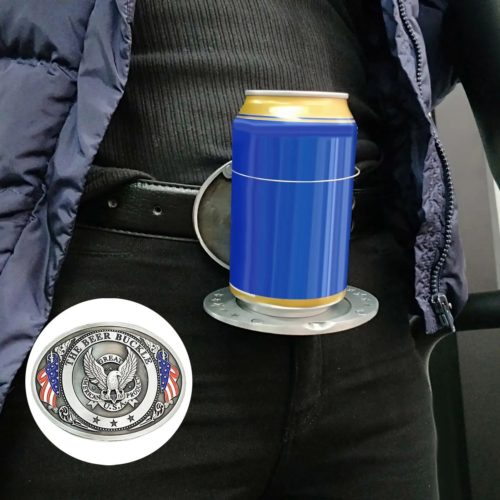 Belt Buckle Beer Holder for Men Vintage Eagle Bull Head American Flag ...