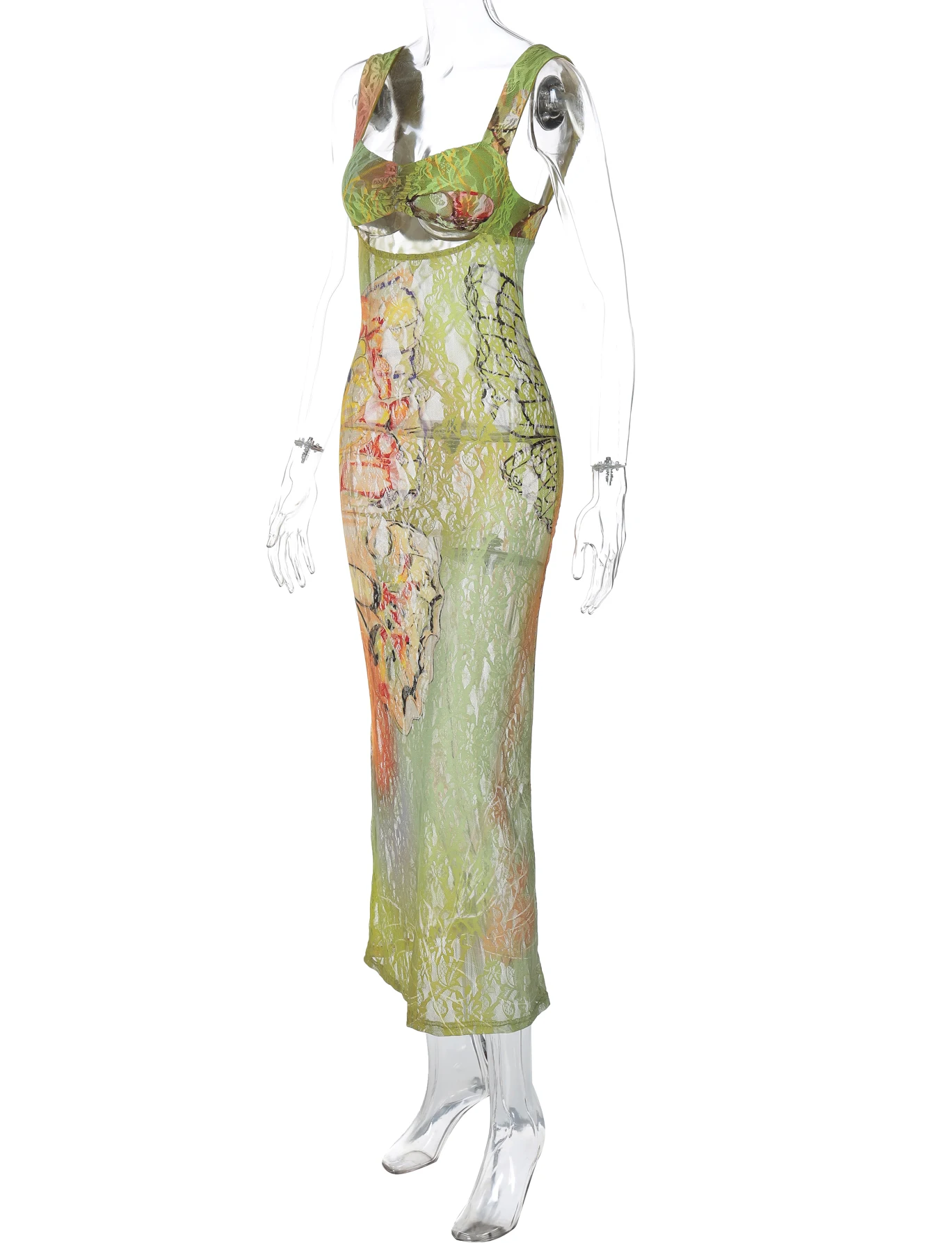 Dulzura Lace Print Cut Out Maxi Dress Bodycon Sexy Party Club Y2K ...