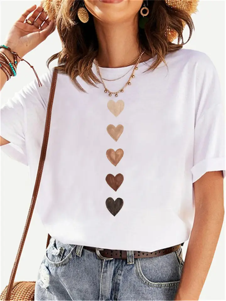 Fashion Funny Love Heart T Shirts Casual Round Neck Women's Clothing ...