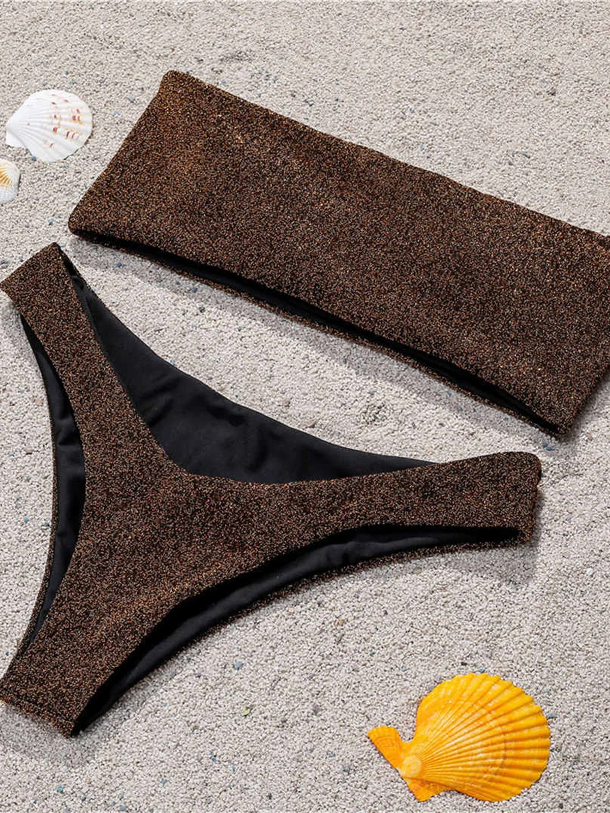 Glitter Sparkling Strapless Bikini Female Swimsuit Women Swimwear Two ...