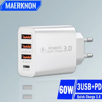 60W USB Charger Fast Charging Mobile Phone Charge Adapter Quick Charge ...