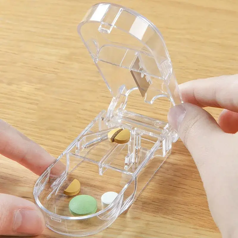 Transparent Plastic Storage Case for Pills Stainless Steel Pill Cutter ...