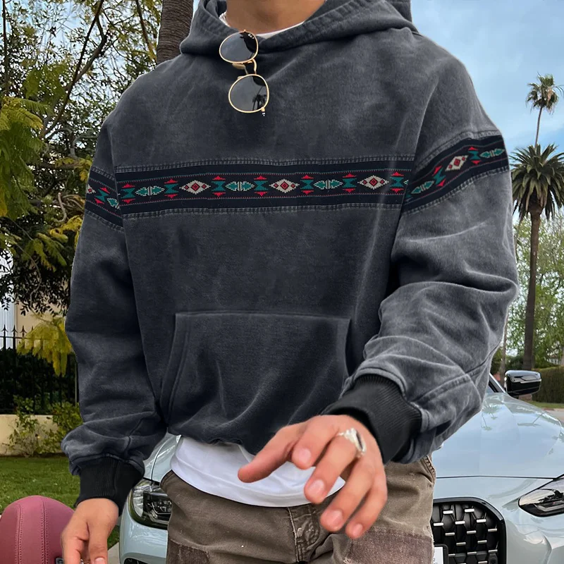 Vintage Aztec Print Hoodie For Men In Various Sizes.