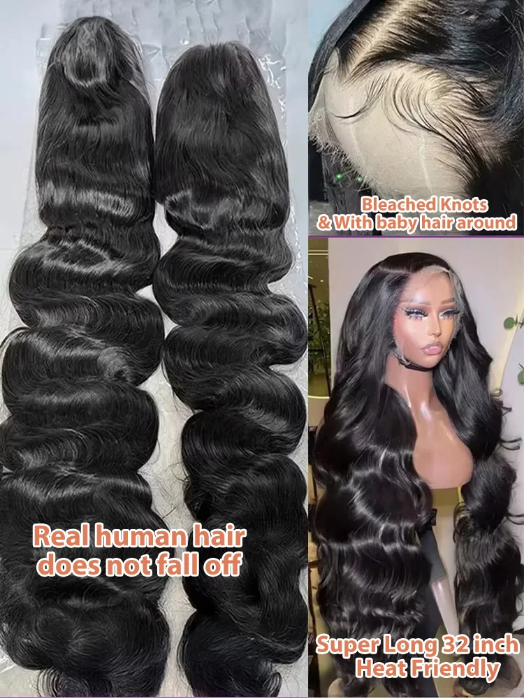200 Density 30 40 Inch Body Wave Lace Front Human Hair Wigs Water Wave ...