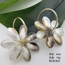 Elegant Black Mother Of Pearl Dangle Earrings, Plumeria Flower Design ...