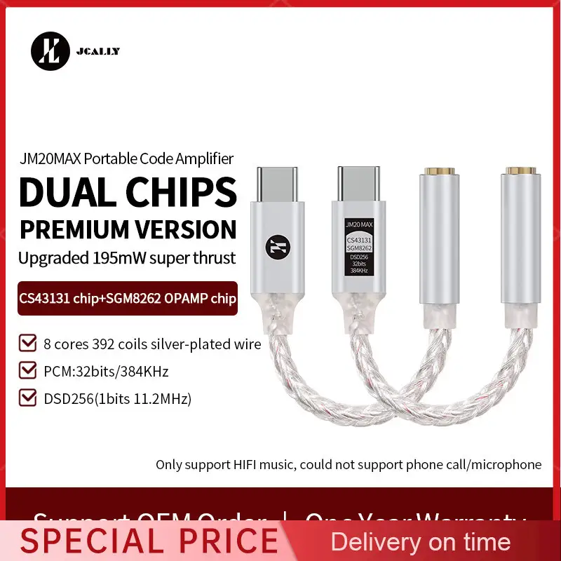 Jcally Jm20 Usb-C To 3.5Mm Audio Adapter With Cs43131, Sgm8262 Chip Amplifier