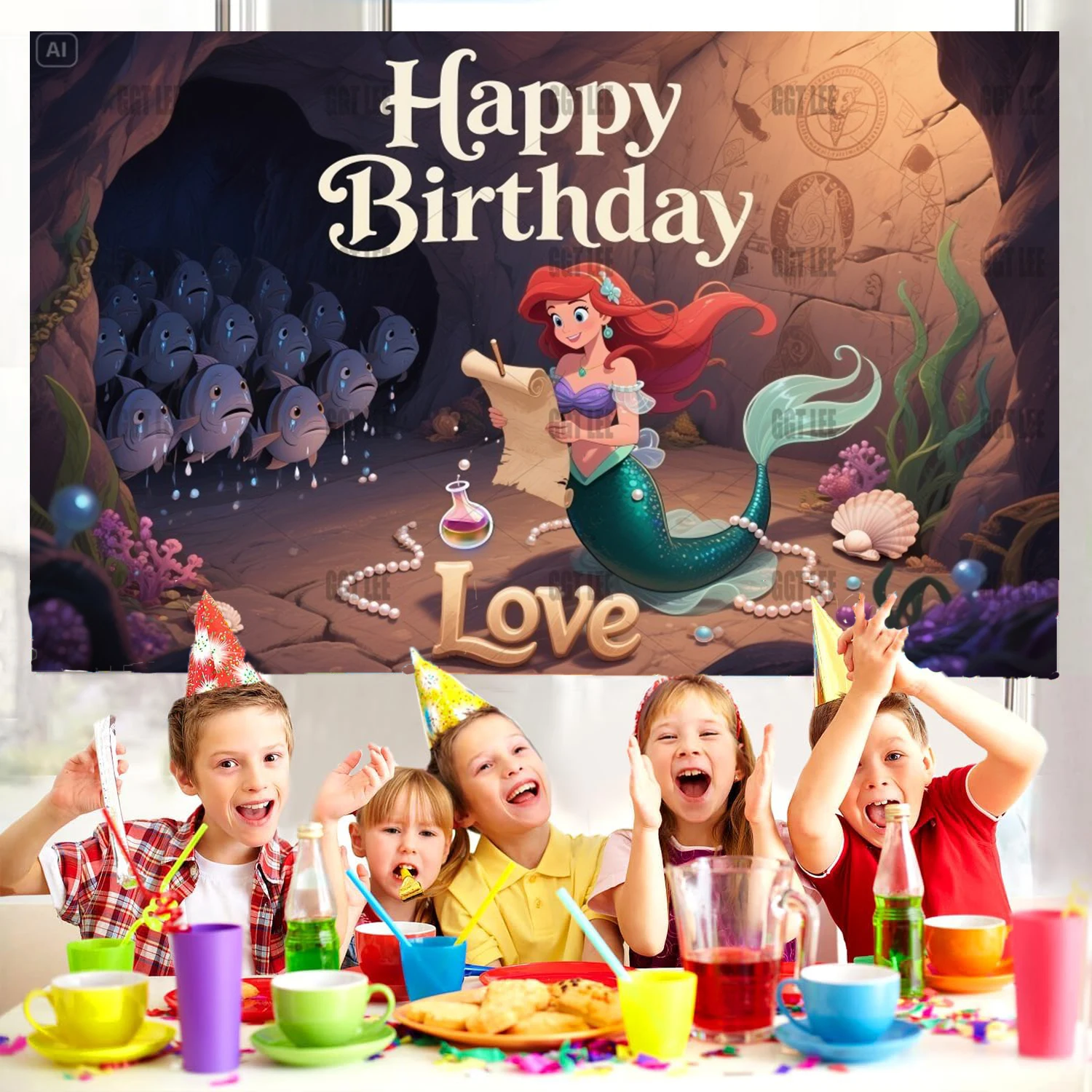Disney Little Mermaid Ursula's Lair Backdrop - Ariel Sebastian ...