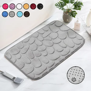 1Pc Flanel Pebble Reliëf Traagschuim Badmat Waterabsorberende Antislip ...