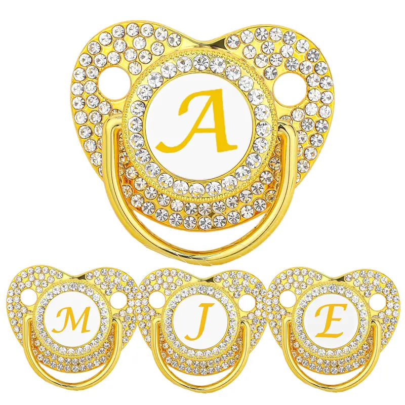 Personalized Gold Newborn Pacifier With Initials, Baby Shower Gift.