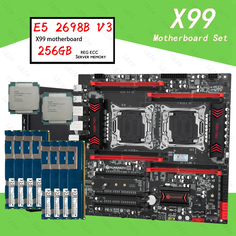 High-Performance Huananzhi X99 T8D Motherboard For Dual E5 2698 Processors.