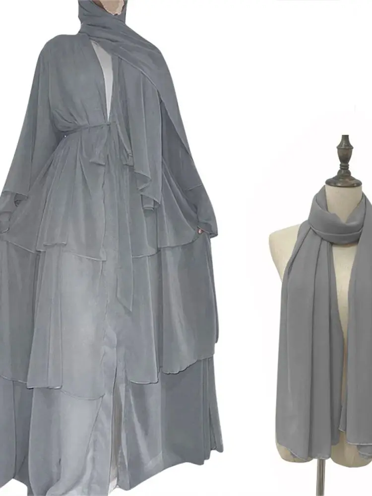 Ramadan Eid Mubarak Chiffon Open Abaya Kimono Dubai Turkey Islam Kaftan Muslim Dress Clothes ...