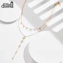 EFFIE QUEEN Exquisite Y-Shaped Choker Necklace 925 Sterling Silver Double Layer O-Chain With ...