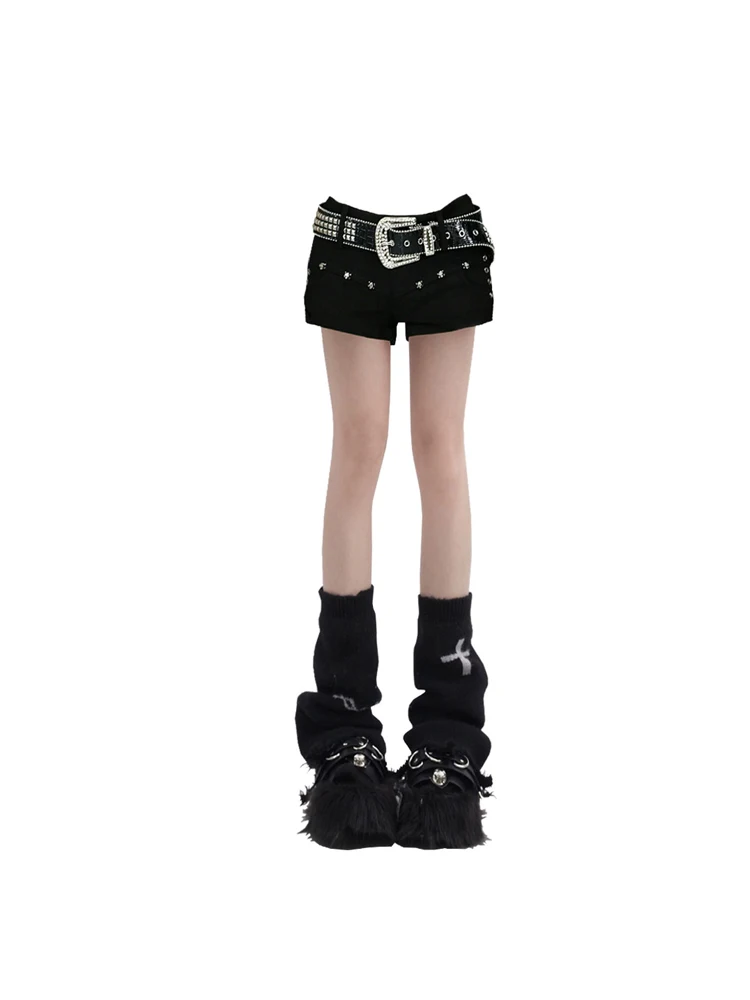 Women's Black Gothic Denim Shorts Vintage High Waist Mini Jeans Shorts ...