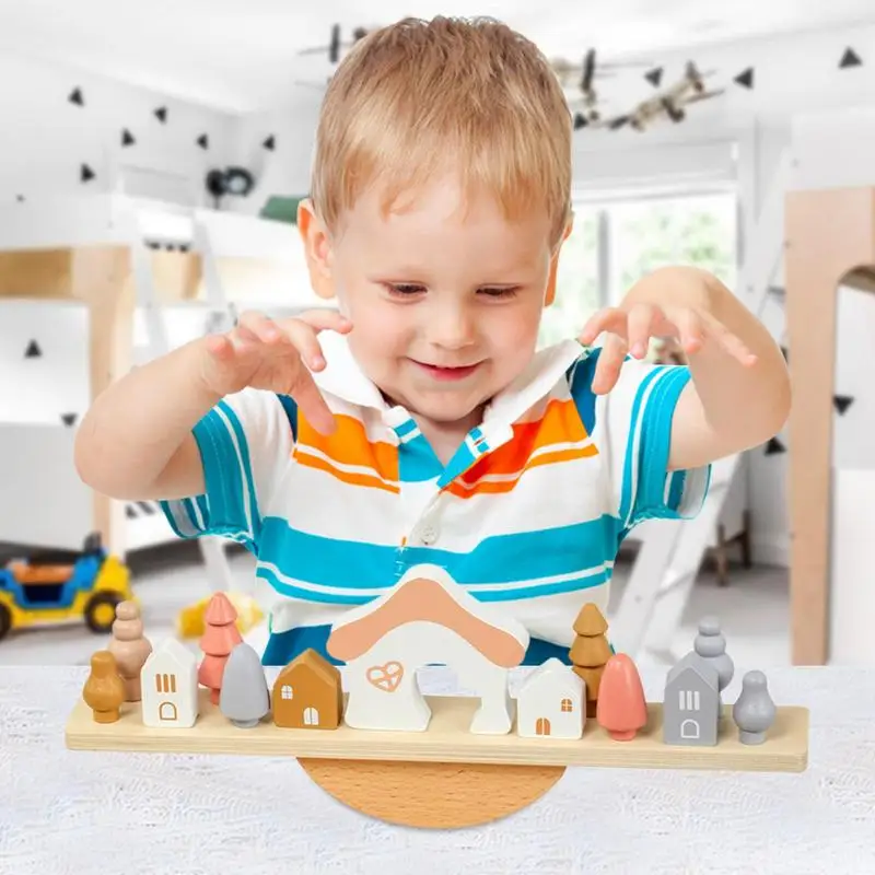 Toy Stacking Block Sets Wooden Toys Balance Blocks With Seesaw ...