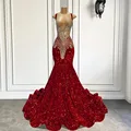Gorgeous Long Prom Dresses 2024 Mermaid Style Luxury Sparkly Silver Crystals Red Sequin Black ...