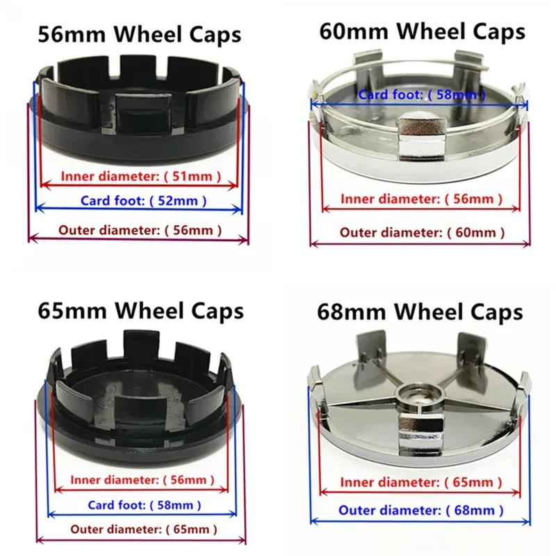 Tapas Centrales para Ruedas de Coche de 56mm, 60mm, 65mm, 68mm, Negras ...