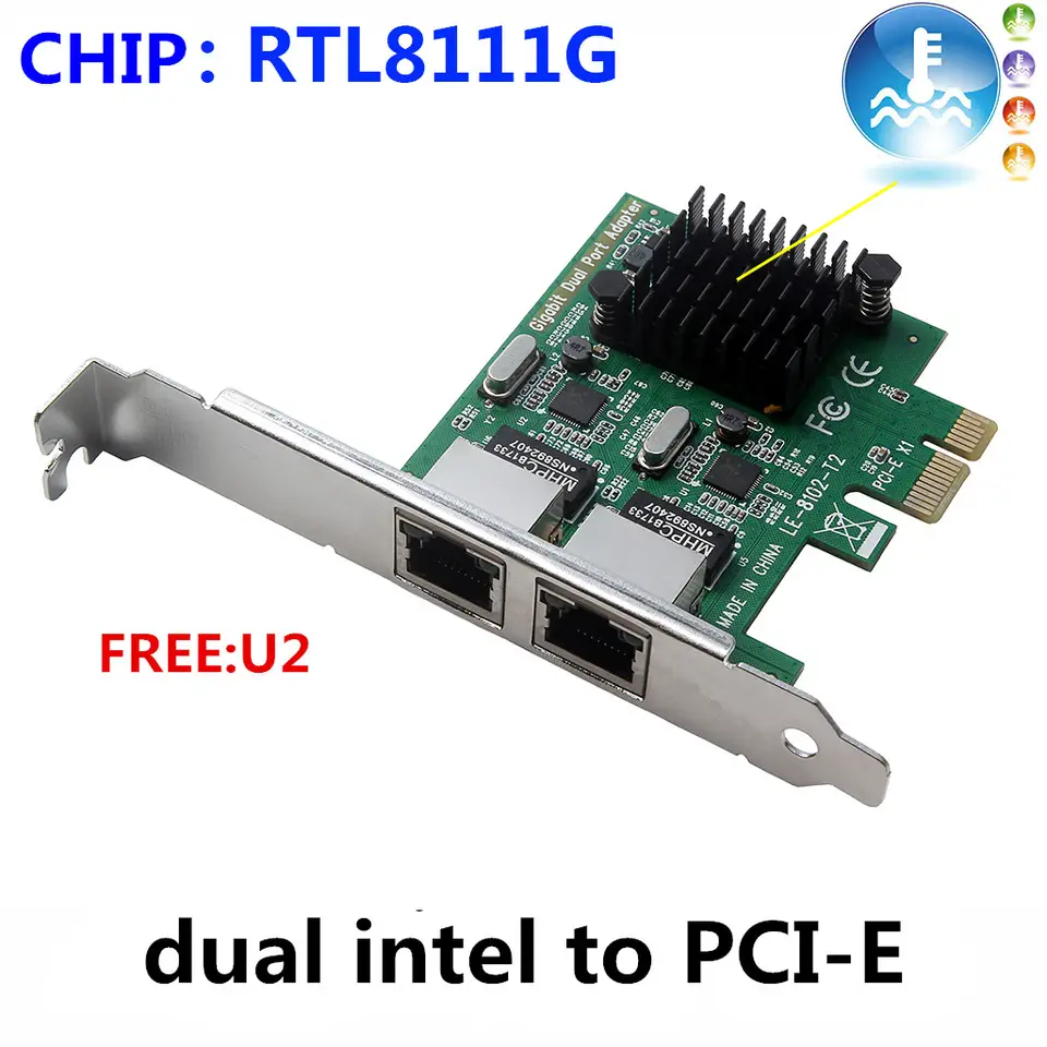 High-Speed 1000Mbps Pcie Network Card, Lightning Protection, 2 Rj45 Ports.