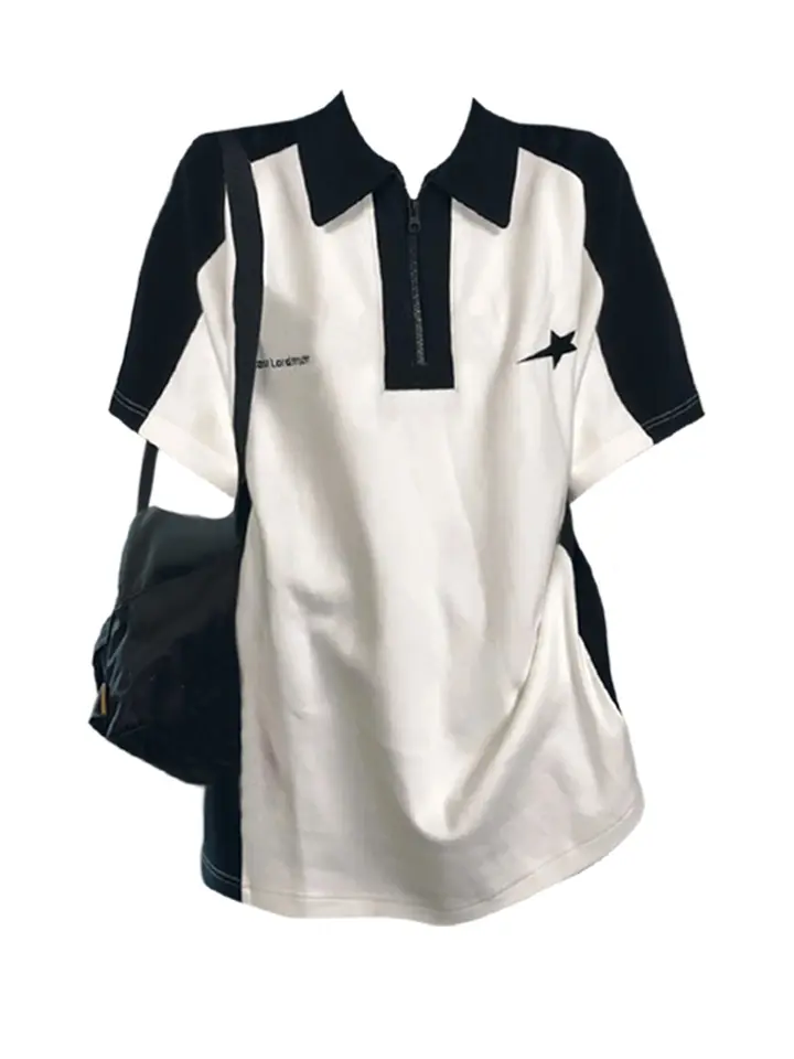 Preppy Tie-Dye Polo Top, Summer Chic Vintage Style, Korean Y2K Fashion.