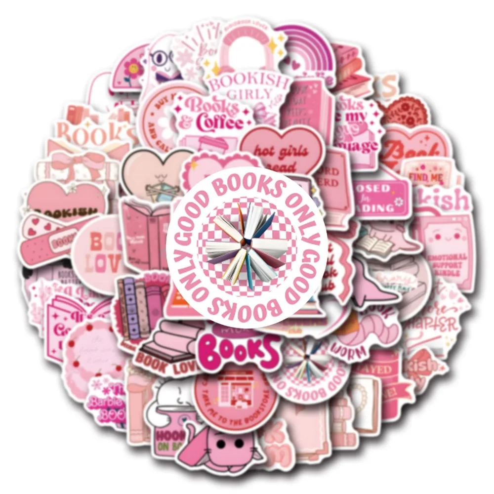 10/60Pcs Kawaii Pink Flower Book Reading Stickers Cute Bookish Decals ...