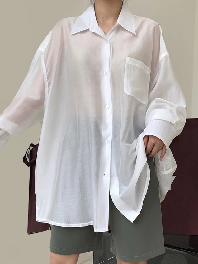 TWOTWINSTYLE Casual Shirt For Women Lapel Collar Long Sleeve Minimalist ...