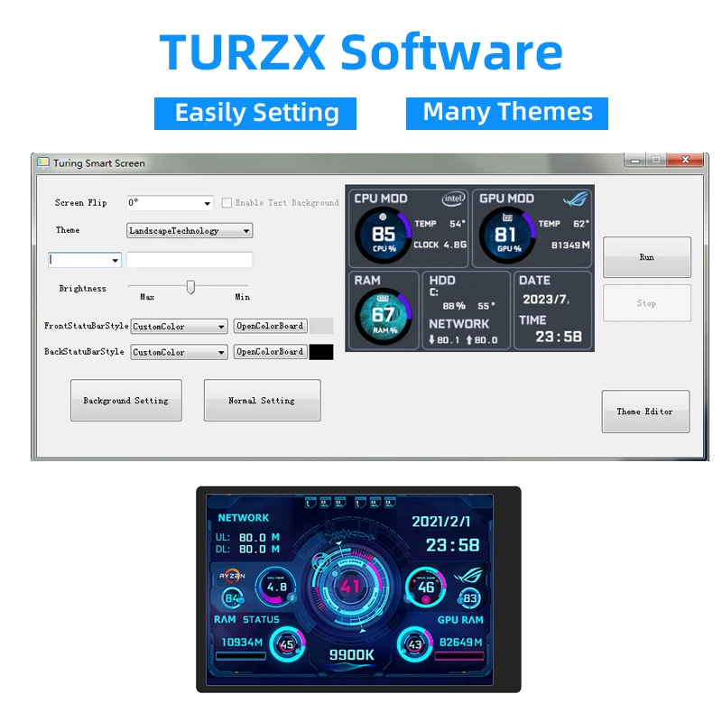 TURZX 3.5 / 5 Inch IPS USB Secondary Screen for Computer CPU GPU RAM ...
