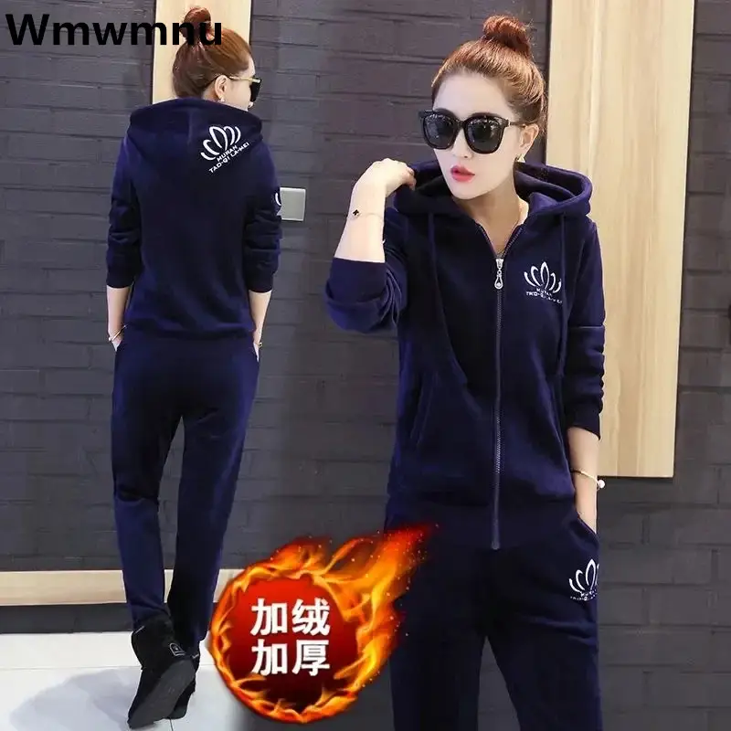 Warm, Plush Winter Tracksuit With Hooded Sweatshirt And Pants.