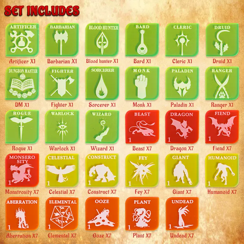 High-Quality Acrylic D&D Tokens For Rpg Games - 110 Piece Fantasy Set