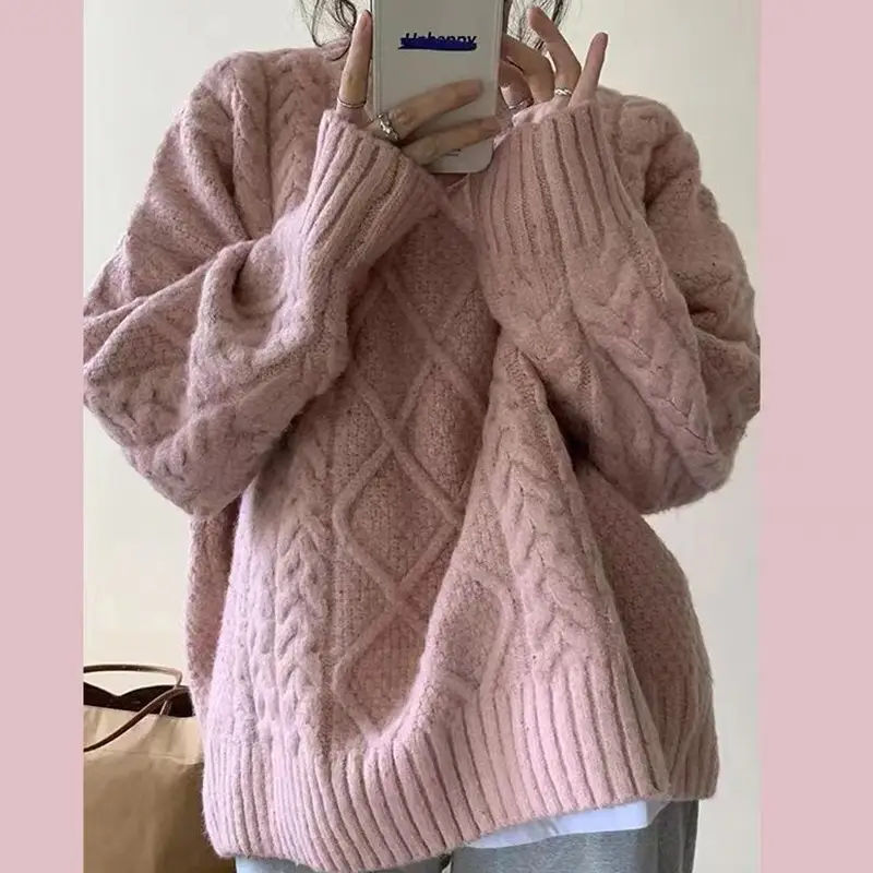 Fashion O-Neck Knitted Solid Color All-match Sweaters Female Clothing ...