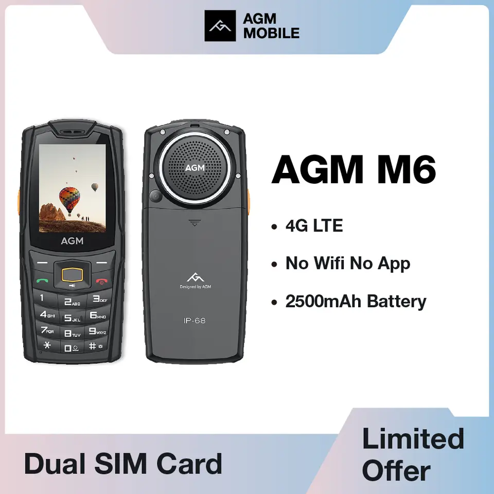 Agm M6 Rugged 4G Phone, Ip68 Waterproof, Dual Sim, Senior-Friendly Keypad.