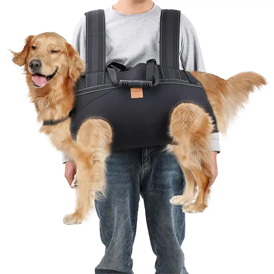 Full-Body Dog Sling With Handle And Reflective Strips For Large Dogs.