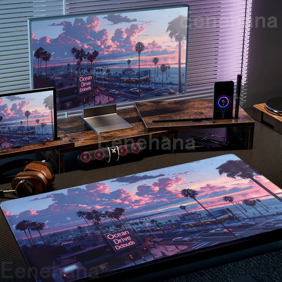 Pink Clouds Mouse Pad For Gaming, Sunset Glow, Large Size, Xl Desk Mat.