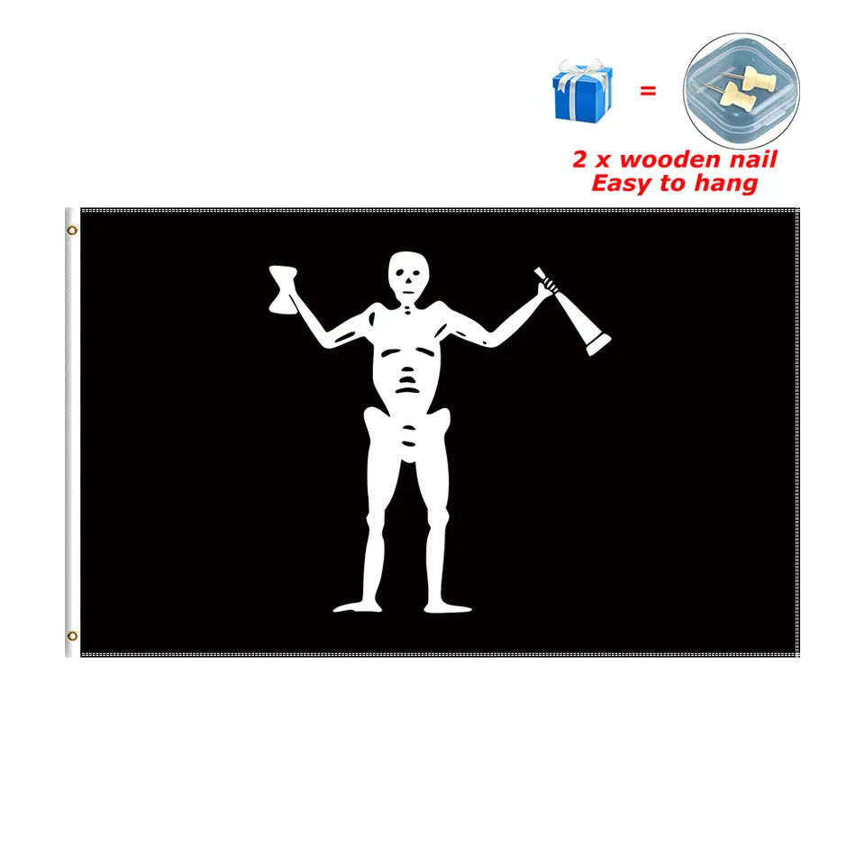 Eye-Catching Black Sam Bellamy Pirate Flag For Decor, 2X3Ft - 5X8Ft!